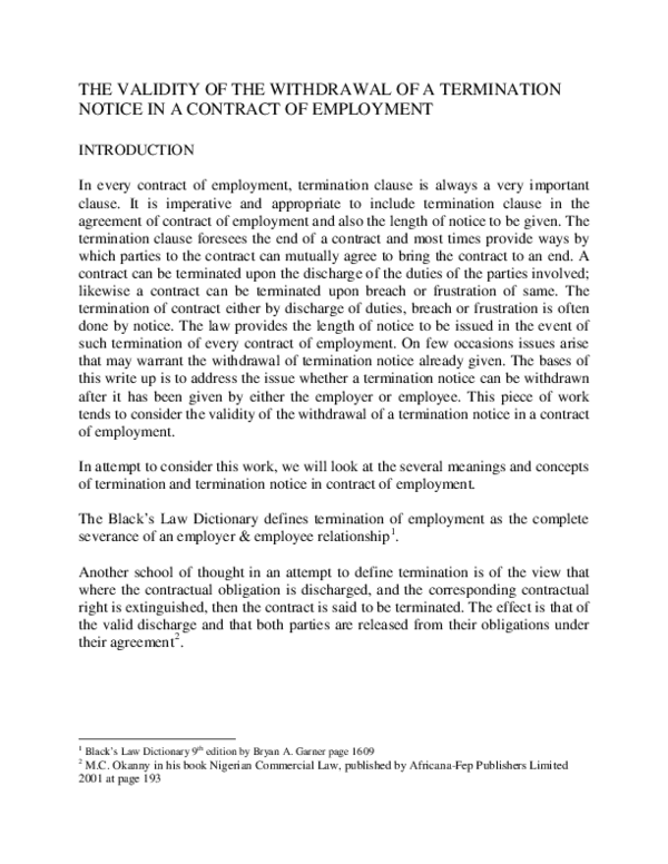 (PDF) THE VALIDITY OF THE WITHDRAWAL OF A TERMINATION NOTICE IN A ...