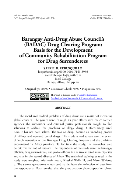 (PDF) Barangay Anti-Drug Abuse Council’s (BADAC) Drug Clearing Program ...