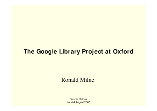 (PDF) The Google Library Project at Oxford