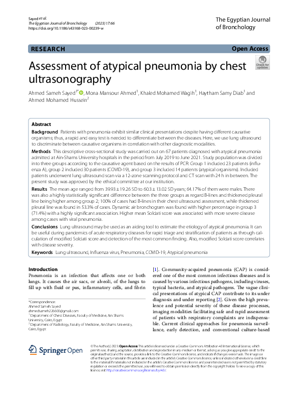 (PDF) Assessment of atypical pneumonia by chest ultrasonography