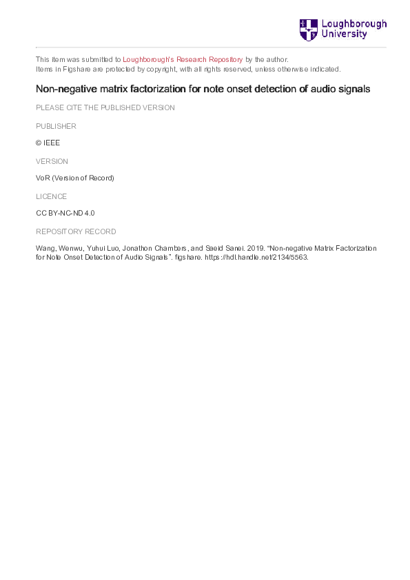 (PDF) Non-Negative Matrix Factorization for Note Onset Detection of Audio Signals