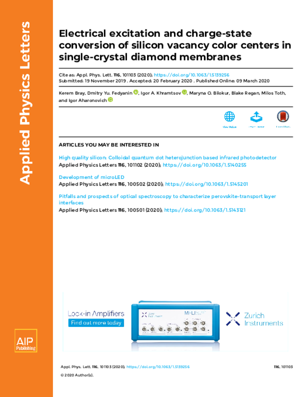 (PDF) Electrical excitation and charge-state conversion of silicon vacancy color centers in ...
