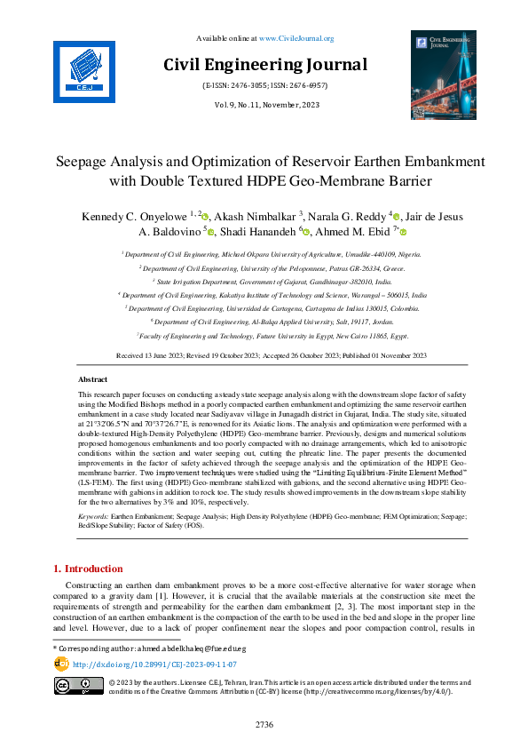 (PDF) Seepage Analysis and Optimization of Reservoir Earthen Embankment ...