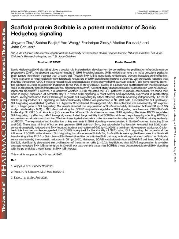 (PDF) Scaffold protein Scribble is a potent modulator of Sonic Hedgehog ...