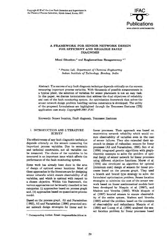 (PDF) A Framework for Sensor Network Design for Efficient and Reliable Fault Diagnosis