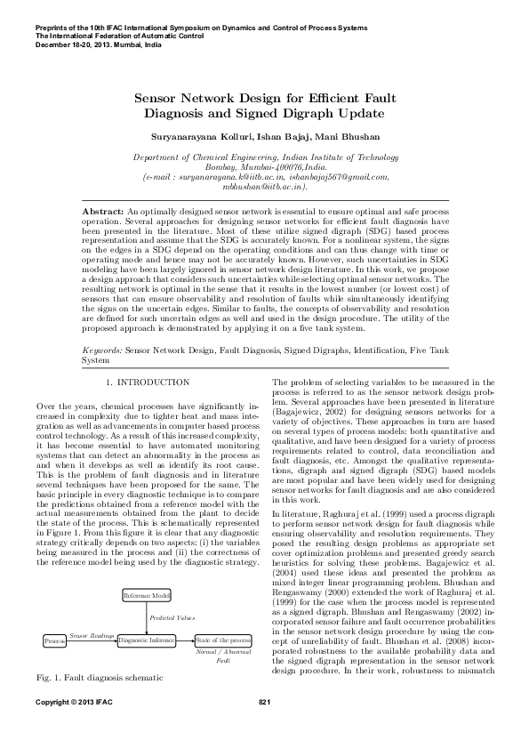 (PDF) Sensor Network Design for Efficient Fault Diagnosis and Signed Digraph Update | Mani ...