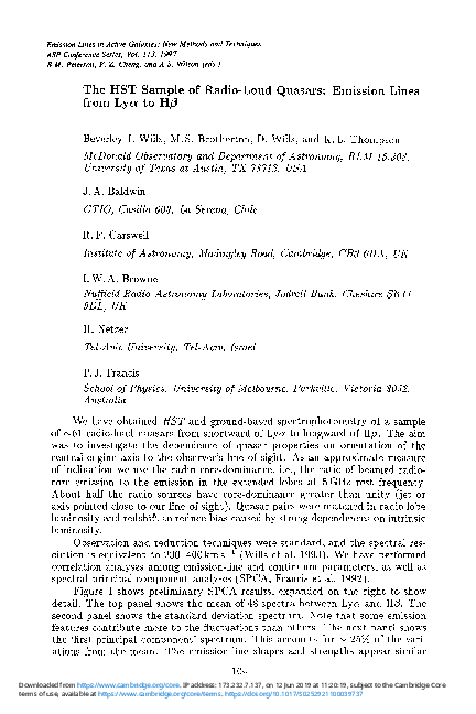 (PDF) The HST Sample of Radio-Loud Quasars: Emission Lines from Lyα to Hβ