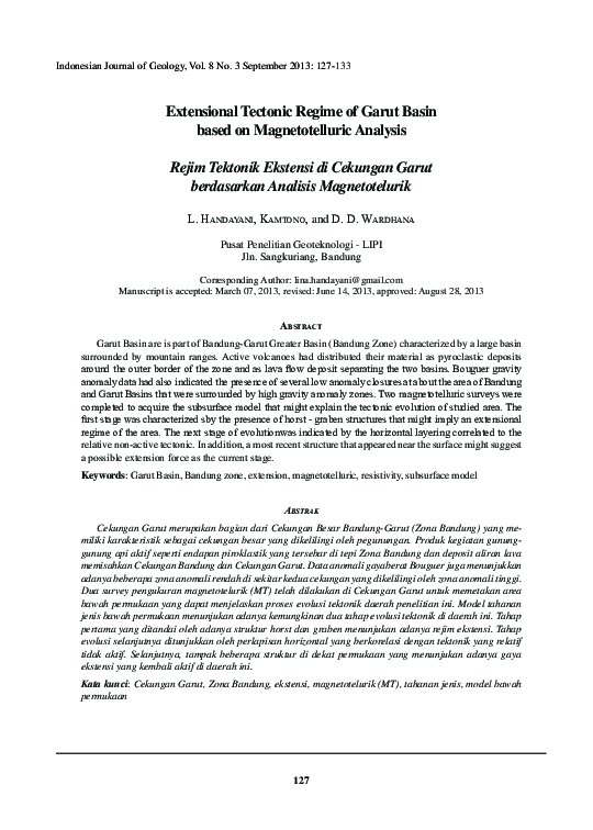 (PDF) Extensional Tectonic Regime of Garut Basin based on Magnetotelluric Analysis