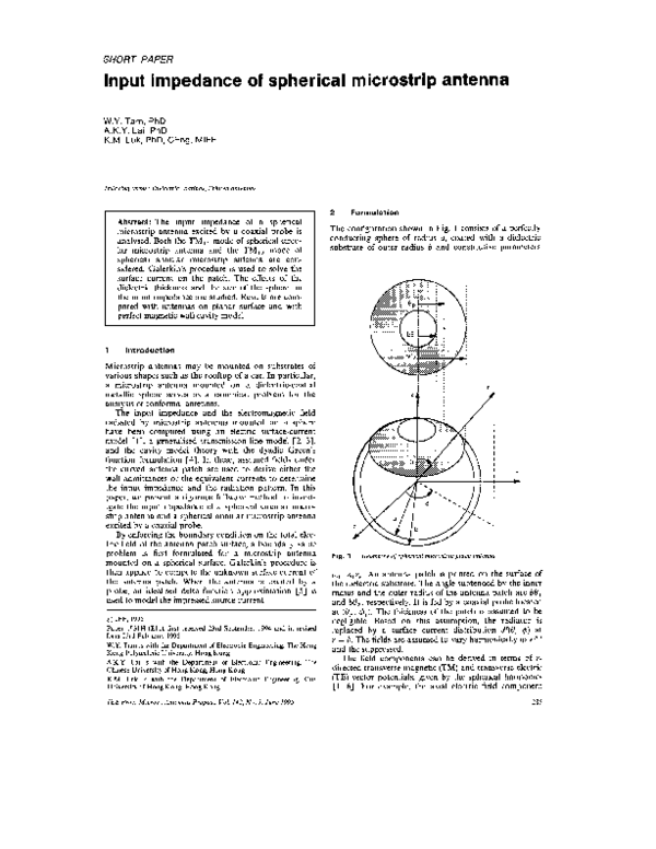 (PDF) Input impedance of spherical microstrip antenna