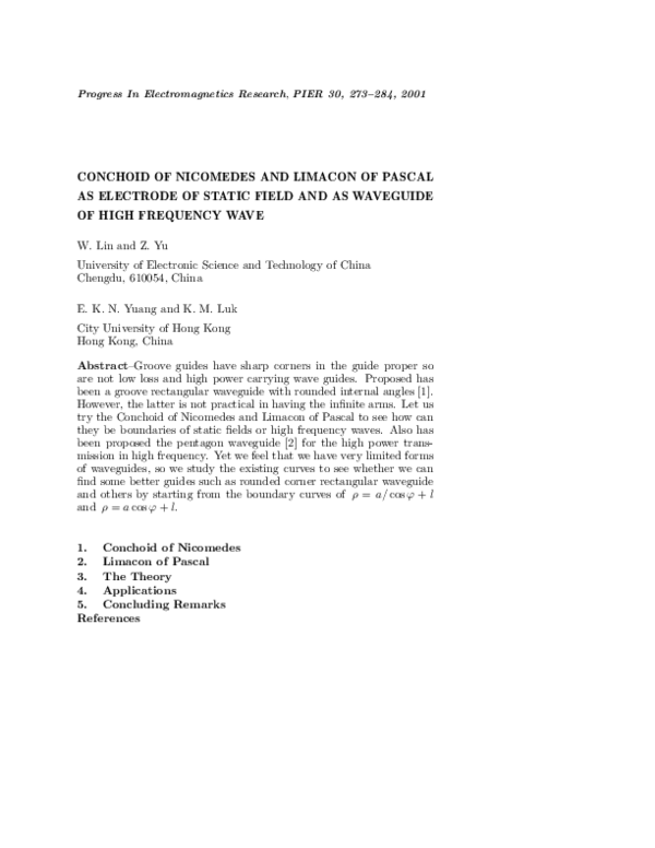 (PDF) Conchoid of Nicomedes and Limacon of Pascal as Electrode of ...
