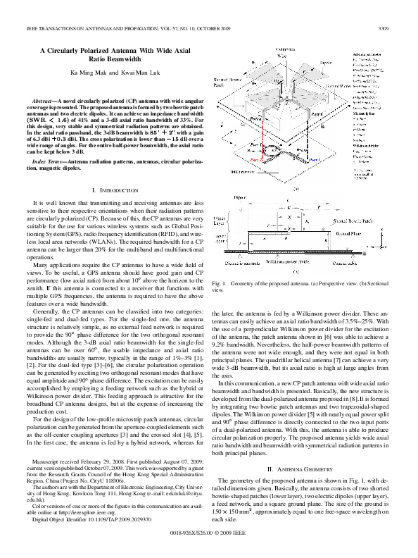 (PDF) A Circularly Polarized Antenna With Wide Axial Ratio Beamwidth | Kwai Man Luk - Academia.edu