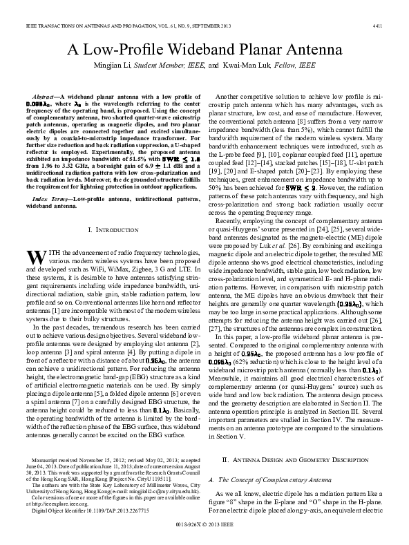 (PDF) A Low-Profile Wideband Planar Antenna