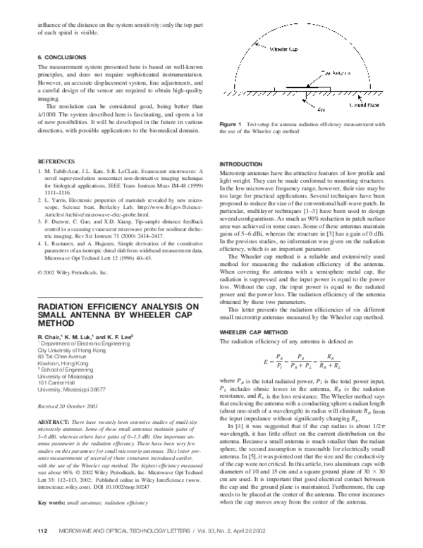 (PDF) Radiation efficiency analysis on small antenna by Wheeler cap method