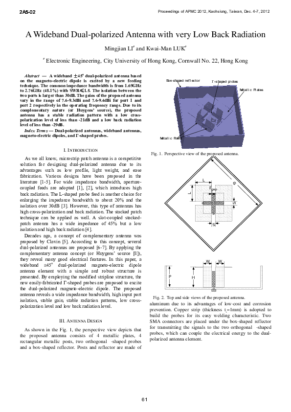 (PDF) A wideband dual-polarized antenna with very low back radiation