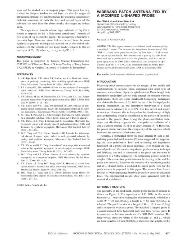 (PDF) Wideband patch antenna fed by a modified L-shaped probe