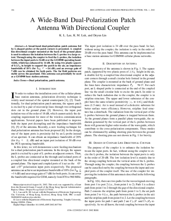 (PDF) A wide-band dual-polarization patch antenna with directional coupler