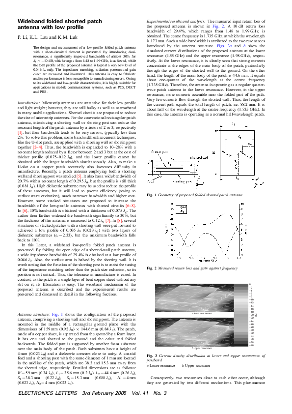 (PDF) Wideband folded shorted patch antenna with low profile | Kwai Man ...