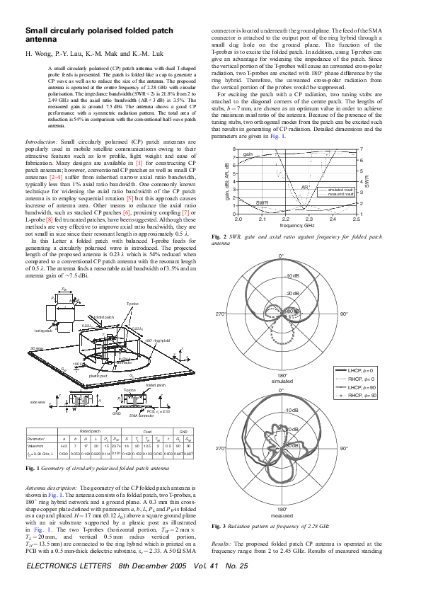 (PDF) Small circularly polarised folded patch antenna