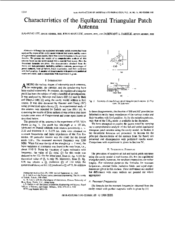 (PDF) Characteristics of the equilateral triangular patch antenna