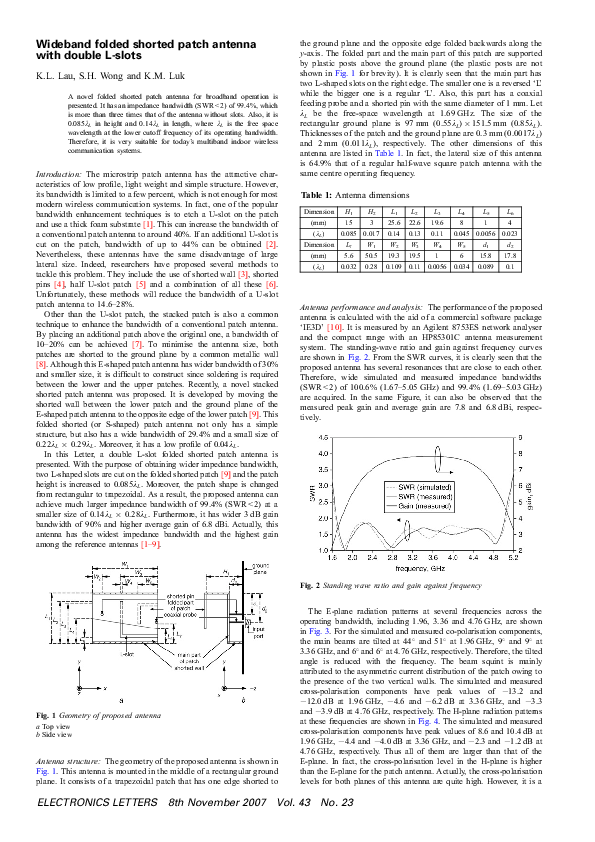 (PDF) Wideband folded shorted patch antenna with double L-slots | Kwai Man Luk - Academia.edu
