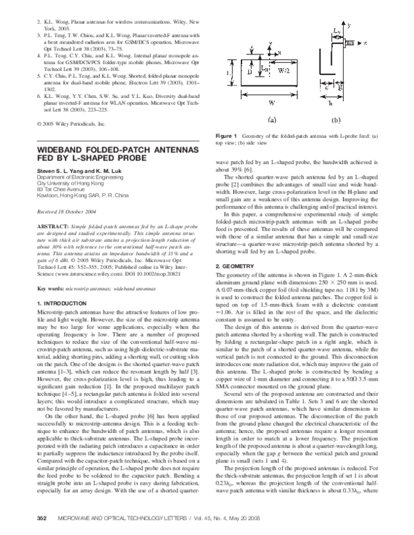 (PDF) Wideband folded-patch antennas fed by L-shaped probe