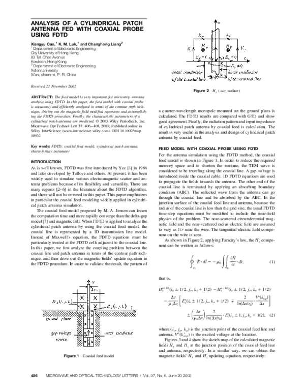 (PDF) Cylindrical Patch Antenna Analysis with FDTD