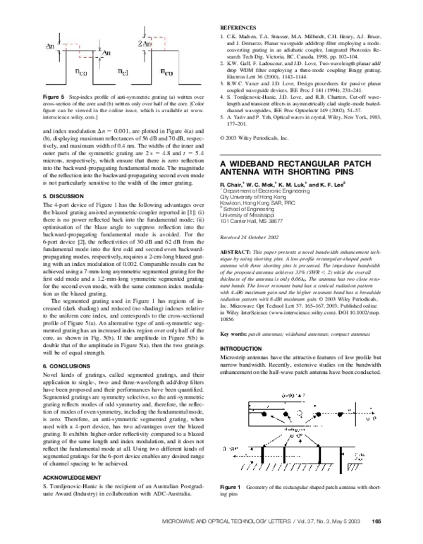 (PDF) A wideband rectangular patch antenna with shorting pins