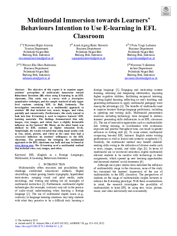 (PDF) Multimodal Immersion Towards Learners’ Behaviours Intention to Use E-learning in EFL Classroom