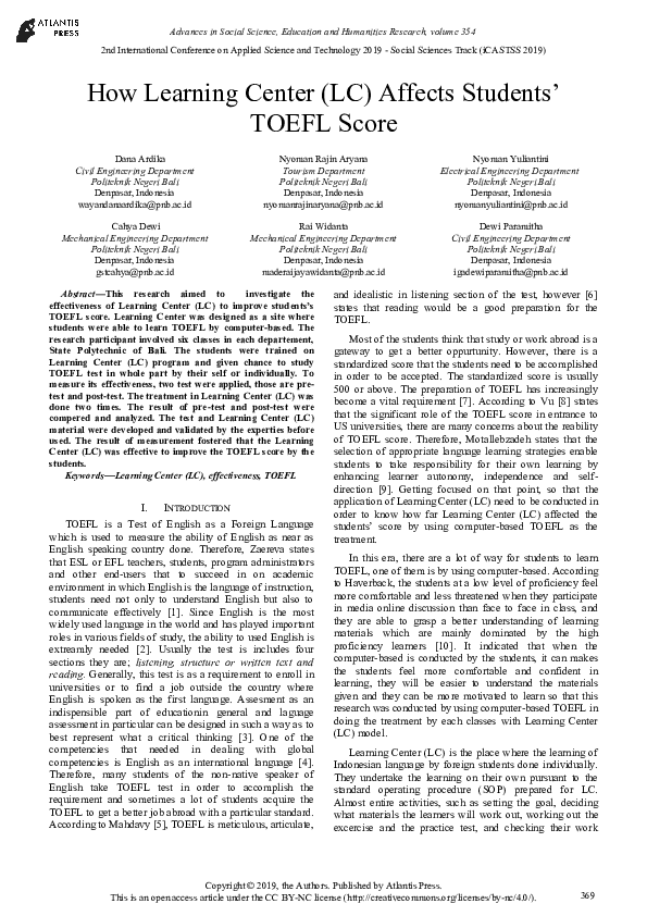 (PDF) How Learning Center (LC) Affects Students' TOEFL Score
