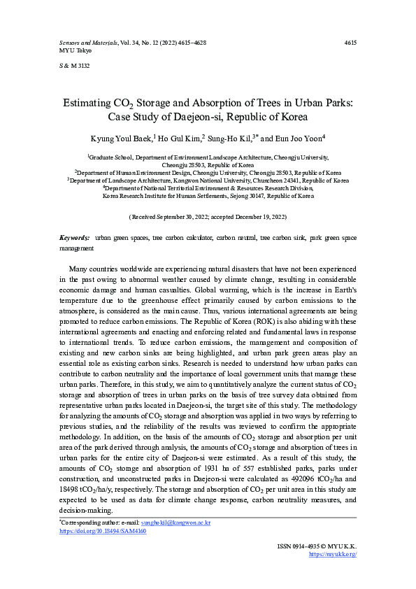 (PDF) Estimating CO2 Storage and Absorption of Trees in Urban Parks: Case Study of Daejeon-si ...