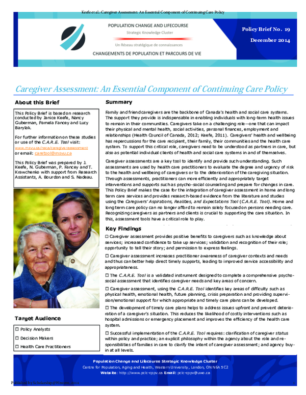 (PDF) Policy Brief No. 19 - Caregiver Assessment: An Essential ...