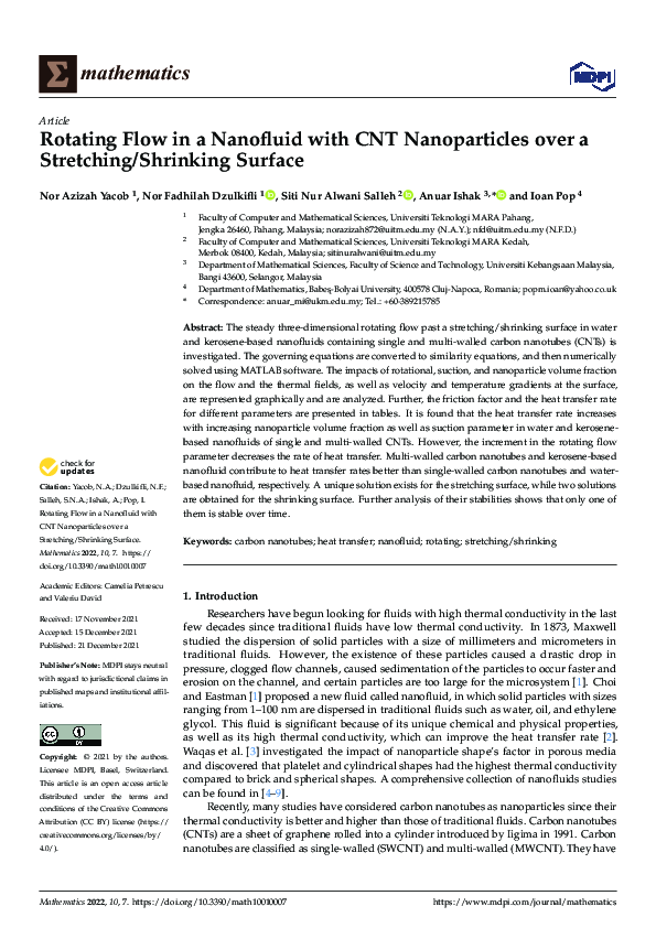 (PDF) Rotating Flow in a Nanofluid with CNT Nanoparticles over a ...