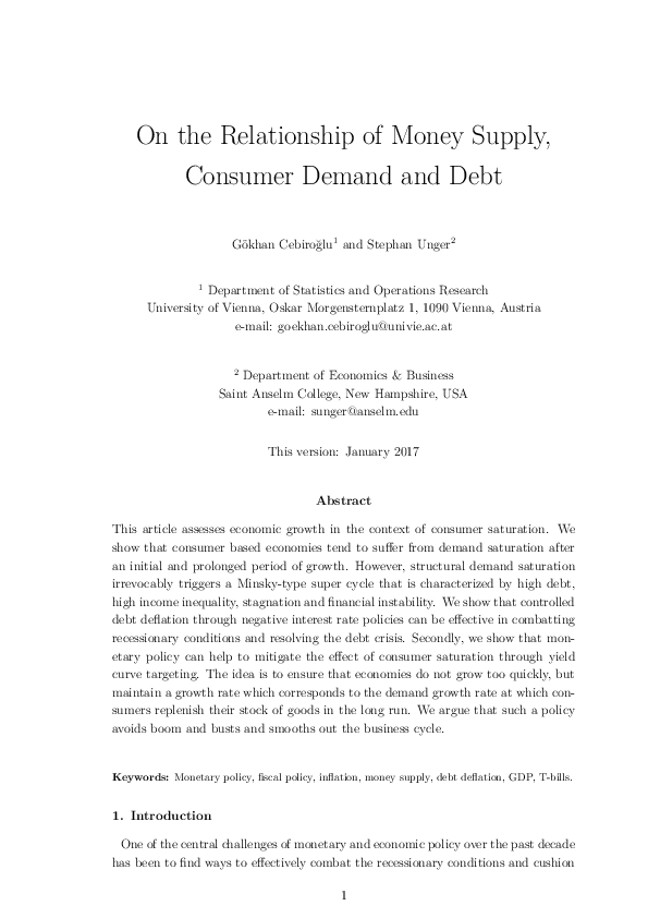 (PDF) On the Relationship of Money Supply, Consumer Demand and Debt