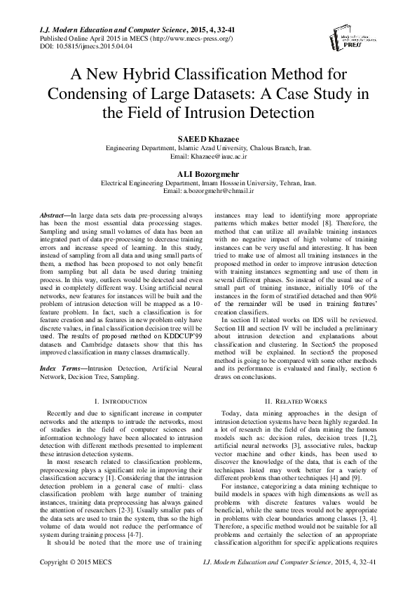 (PDF) A New Hybrid Classification Method for Condensing of Large Datasets: A Case Study in the ...