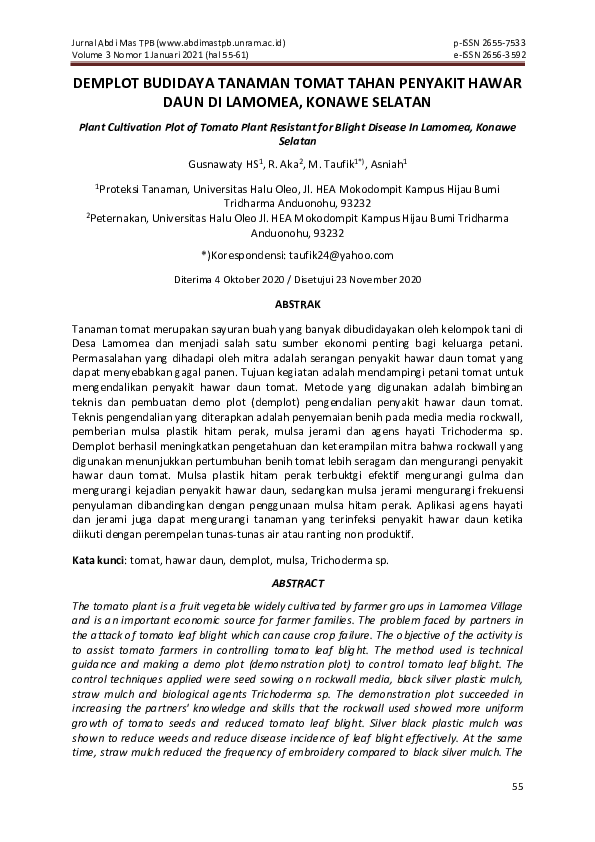 (PDF) Demplot Budidaya Tanaman Tomat Tahan Penyakit Hawar Daun DI ...