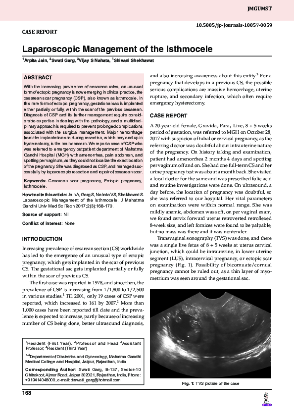 (PDF) Laparoscopic Management of the Isthmocele | swati garg - Academia.edu
