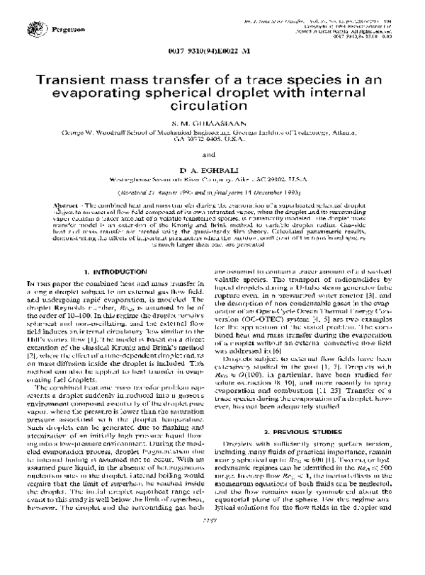 (PDF) Transient mass transfer of a trace species in an evaporating ...