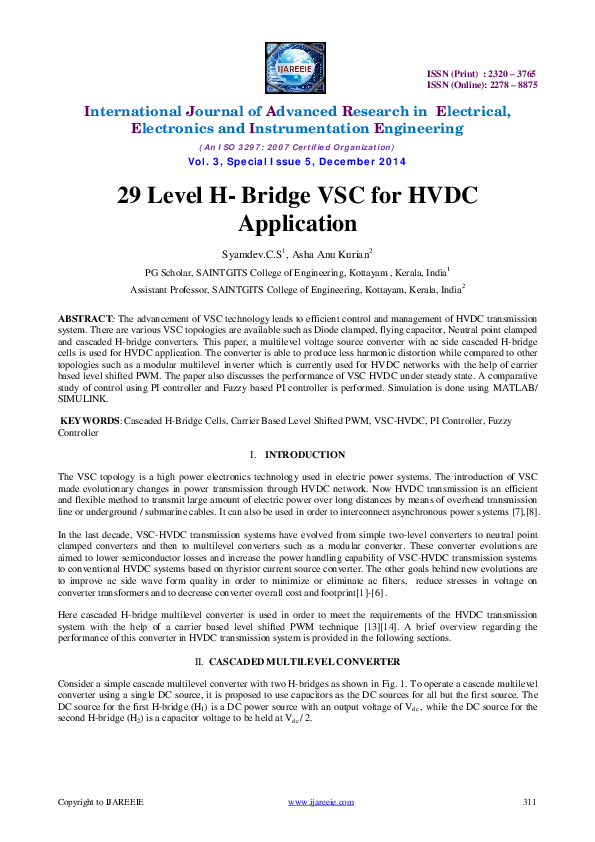 (PDF) Level H-Bridge VSC for HVDC Application