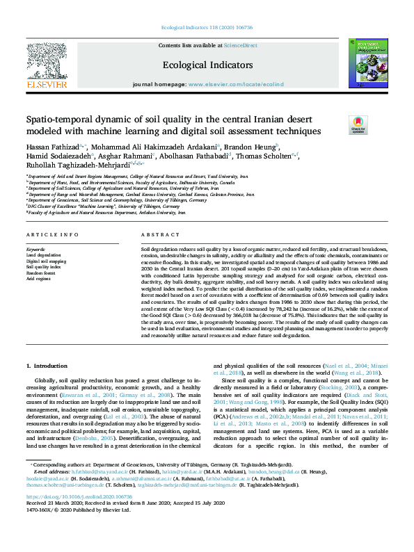(PDF) Spatio-temporal dynamic of soil quality in the central Iranian desert modeled with machine ...