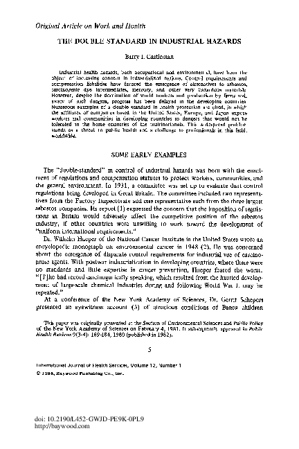 (PDF) The Double Standard in Industrial Hazards