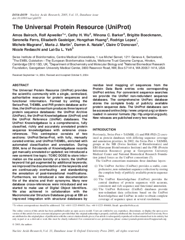 (PDF) The Universal Protein Resource (UniProt) | Peter McGarvey ...