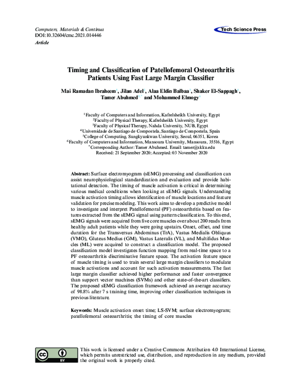 (PDF) Timing and Classification of Patellofemoral Osteoarthritis Patients Using Fast Large ...