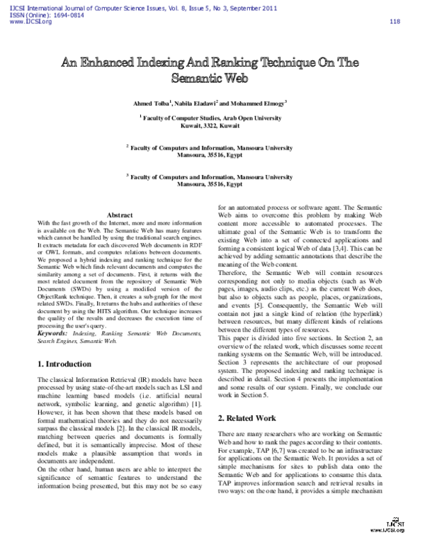 (PDF) An Enhanced Indexing And Ranking Technique On The Semantic Web