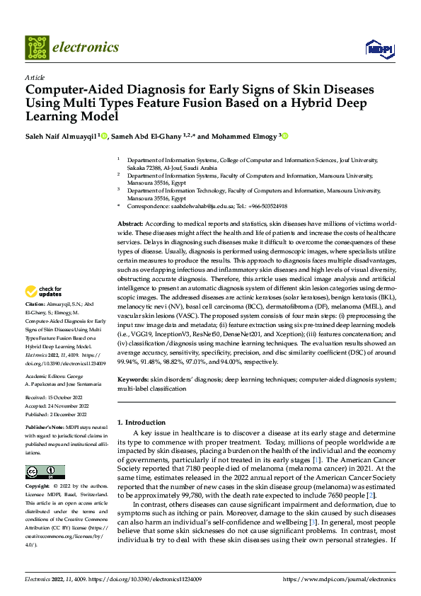 (PDF) Computer-Aided Diagnosis for Early Signs of Skin Diseases Using Multi Types Feature Fusion ...
