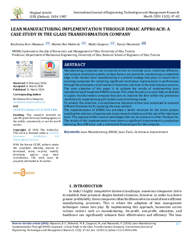 (PDF) LEAN MANUFACTURING IMPLEMENTATION THROUGH DMAIC APPROACH: A CASE STUDY IN THE GLASS ...