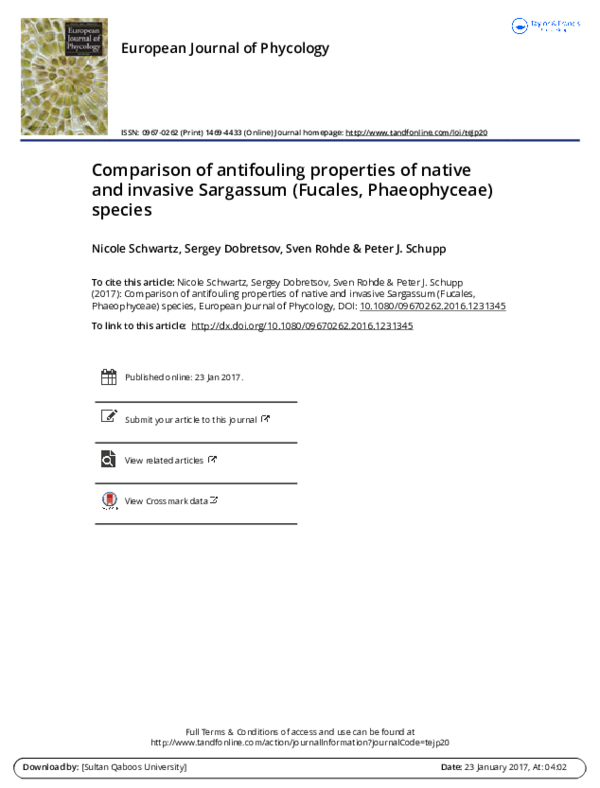 (PDF) Comparison of antifouling properties of native and invasive ...