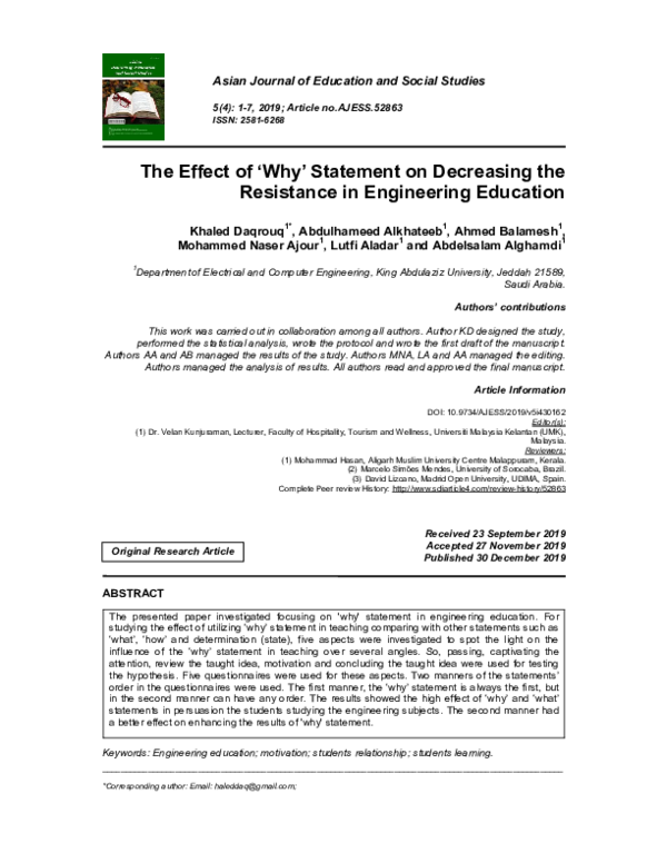 (PDF) The Effect of ‘Why’ Statement on Decreasing the Resistance in ...
