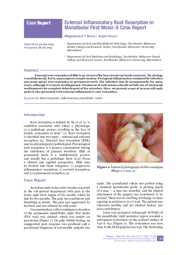 (PDF) External Inflammatory Root Resorption in Mandibular First Molar ...