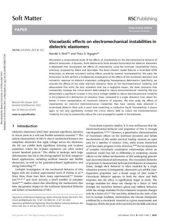 (PDF) Viscoelastic effects on electromechanical instabilities in dielectric elastomers