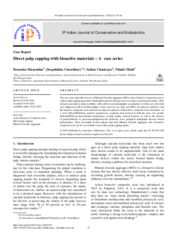 (PDF) Direct pulp capping with bioactive materials – A case series